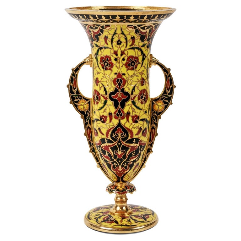 Ferdinand Barbedienne, Vase franais en ormolu et mail champlev, C. 1870 ...