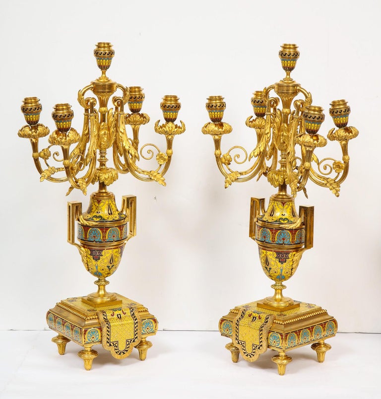 Ferdinand Barbedienne, Museum Quality French Ormolu Champleve Enamel ...