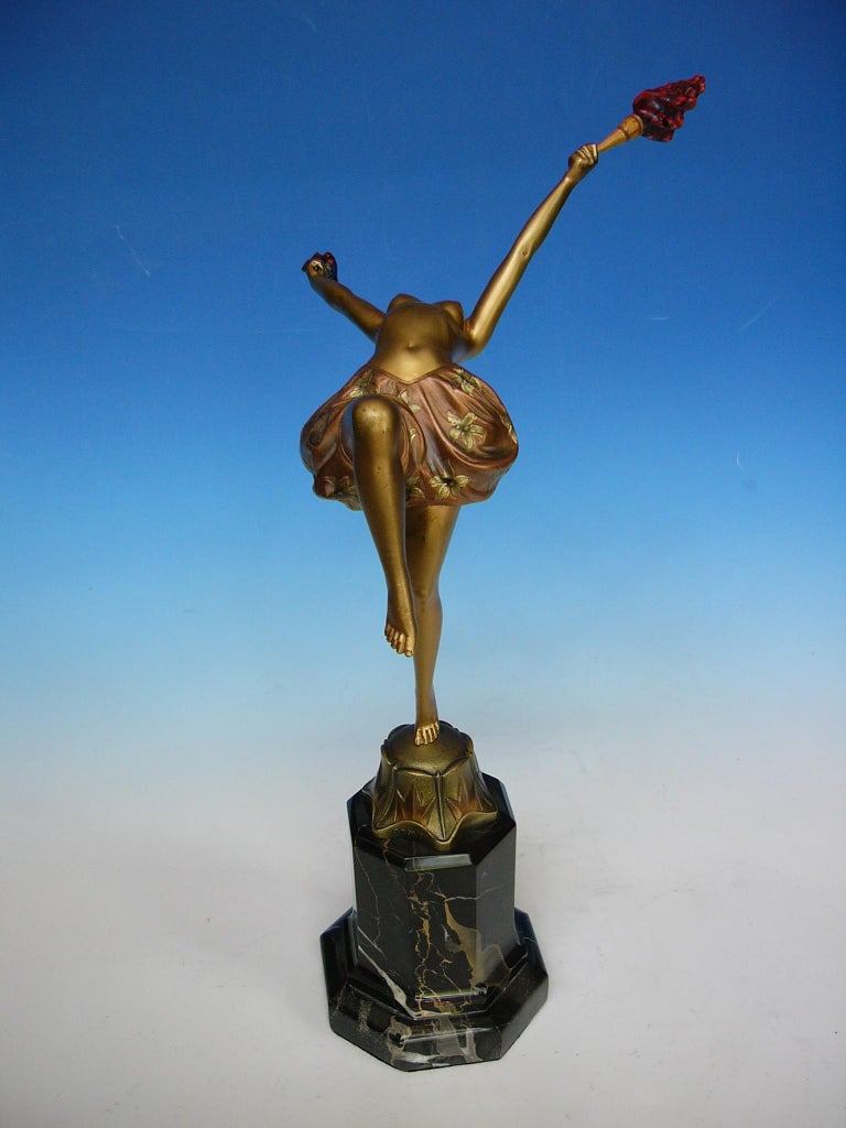 Ferdinand Preiss - Art Deco Sculpture "Girl with flaming torches", by ...