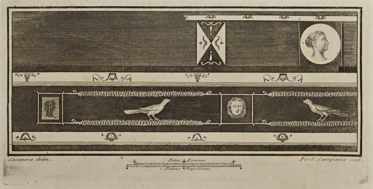 Ferdinando Campana - Ornamental Pompeian Style Fresco - Etching by ...