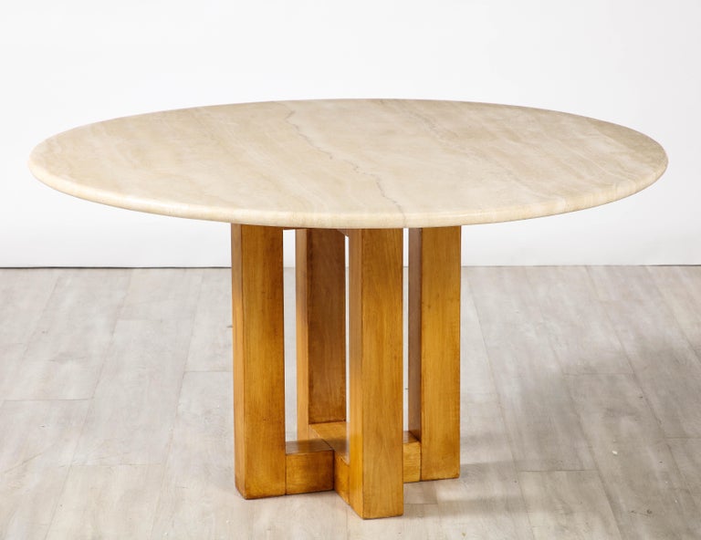 Ferdinando Meccani Travertine, Wood Dining Table or Center Table, Italy ...
