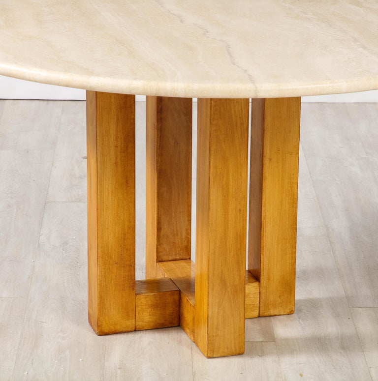 Ferdinando Meccani Travertine, Wood Dining Table or Center Table, Italy ...