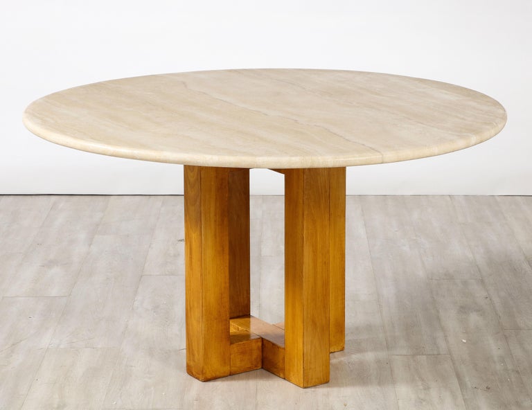 Ferdinando Meccani Travertine, Wood Dining Table or Center Table, Italy ...