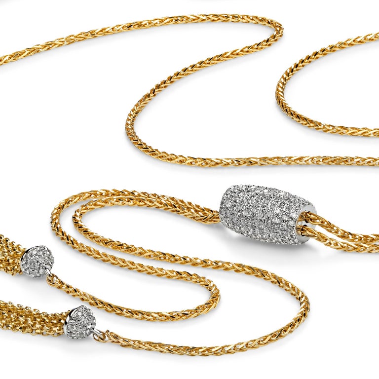 Fern Freeman Sliding Diamond Barrel Fringe Tassle Gold Lariat Necklace ...