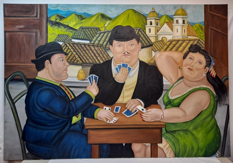 Large Scale Painting After Fernando Botero "The Card Player II" at ...