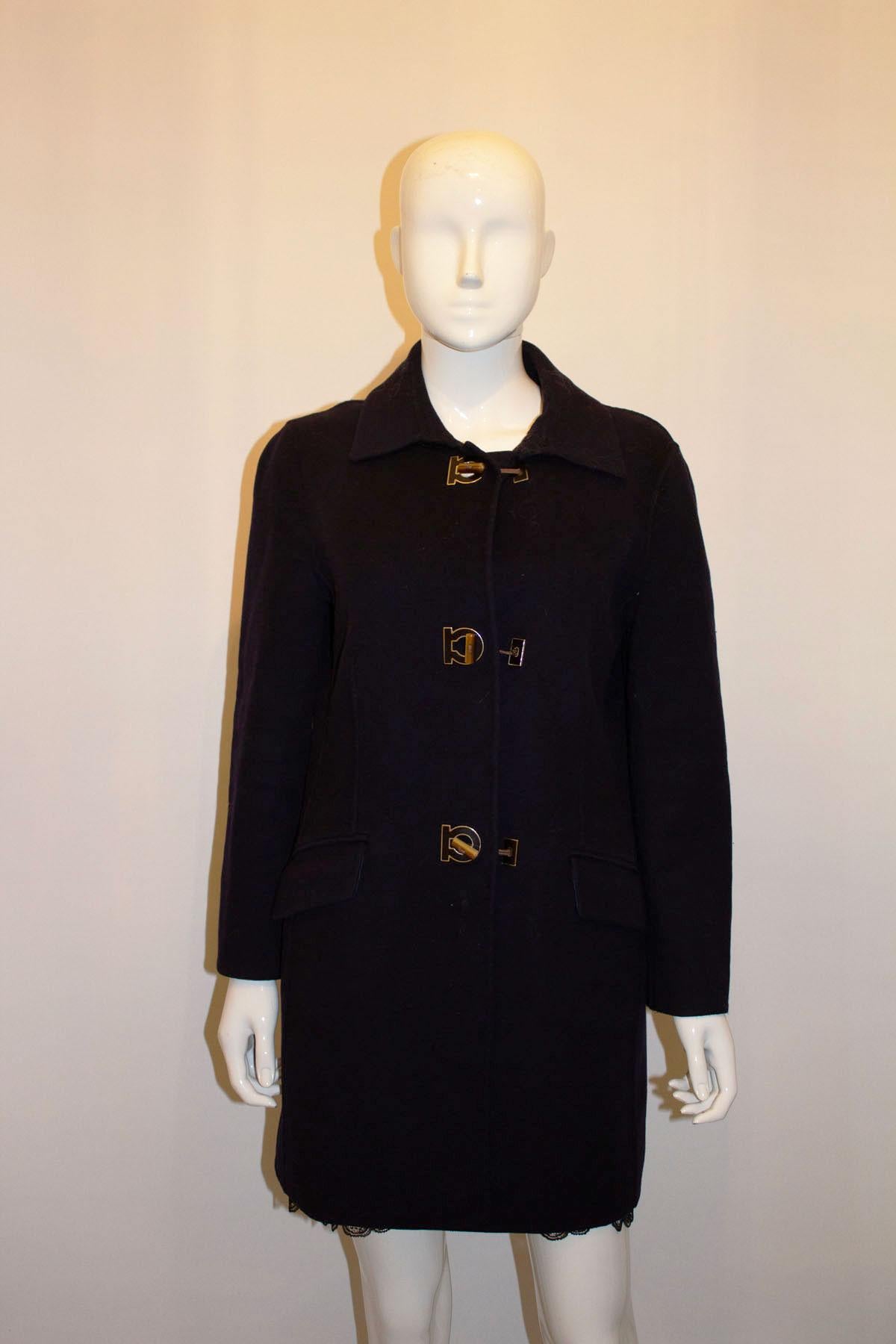 Ferragamo Blue Wool Coat For Sale at 1stDibs