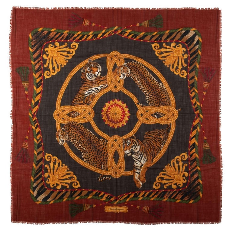 Ferragamo Tiger Brown Wool Shawl For Sale at 1stDibs