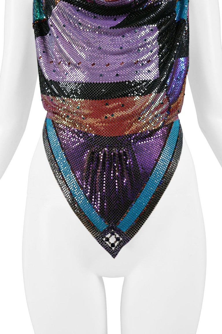 Ferrara Chainmail Metal Mesh Multicolor Rhinestone Art Deco Halter Top ...