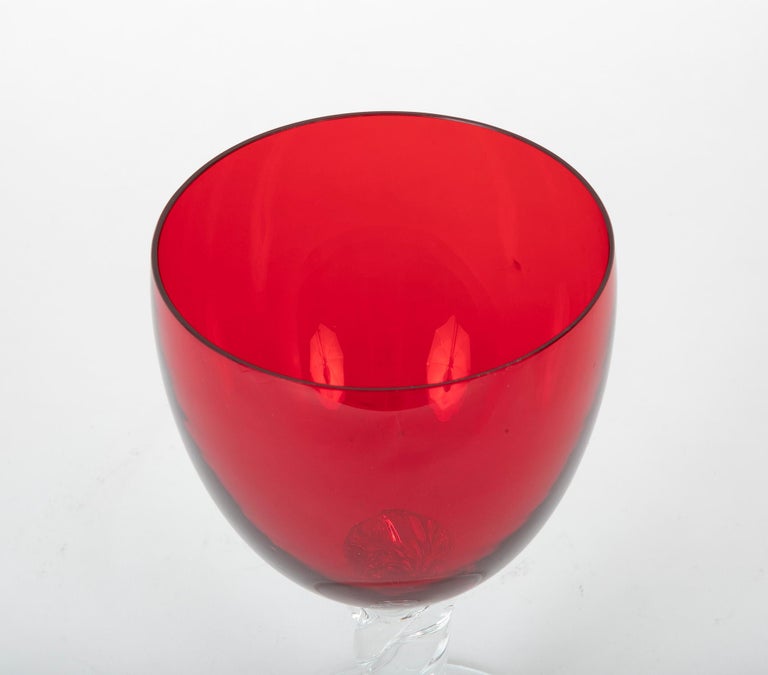 Festive Set of 12 Red Crystal with Clear Stem Goblets For Sale at 1stDibs