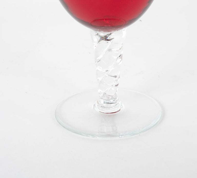 Festive Set of 12 Red Crystal with Clear Stem Goblets For Sale at 1stDibs