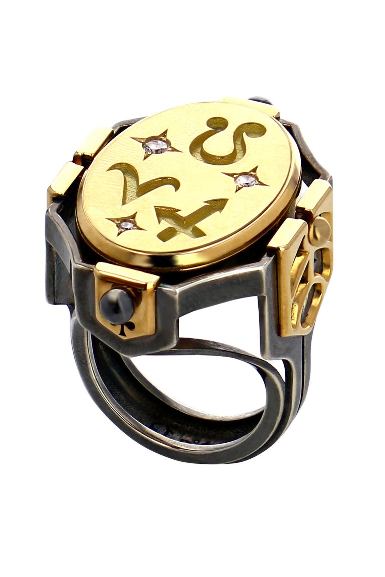 FEU Sceau Ring in 18k Yellow Gold and Distressed Silver by Elie Top For ...