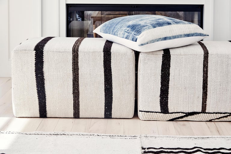 Fi Custom Ottoman Bench In Vintage Berber Tribal Kilim Wool Natural