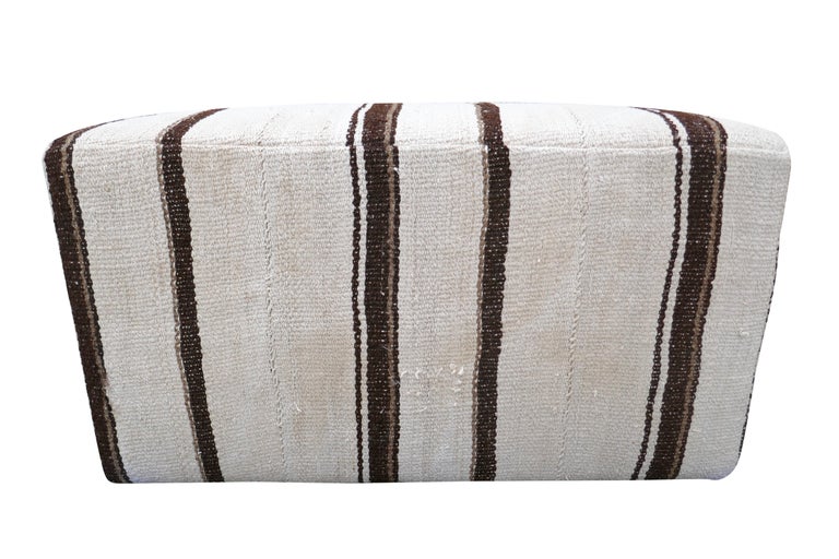 Fi Custom Ottoman In Vintage Berber Kilim Wool Natural Espresso And