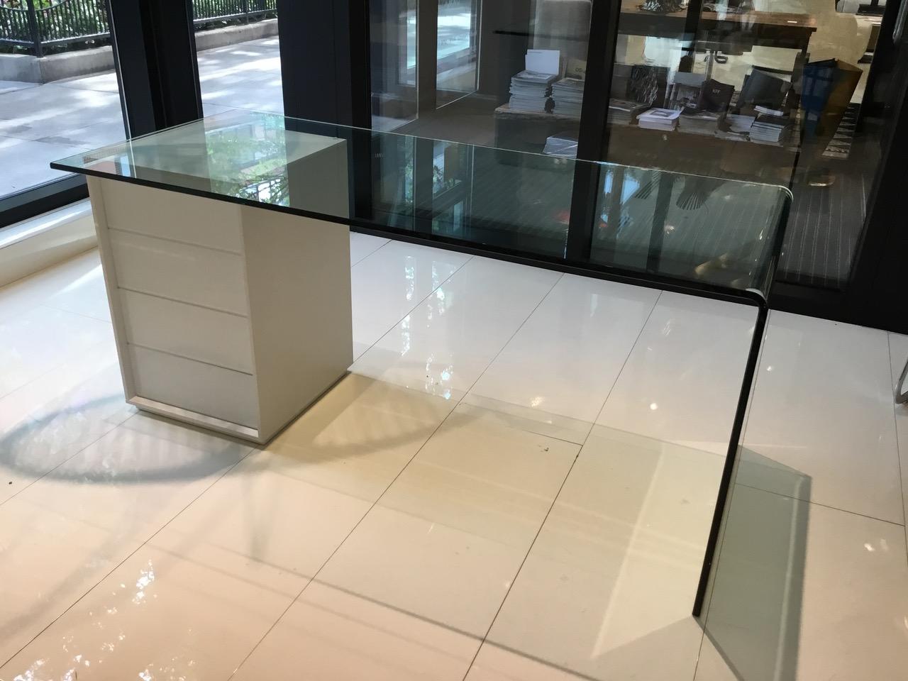 Fiam Rialto L Monolithic Glass Desk with Storage Drawer Unit For Sale ...