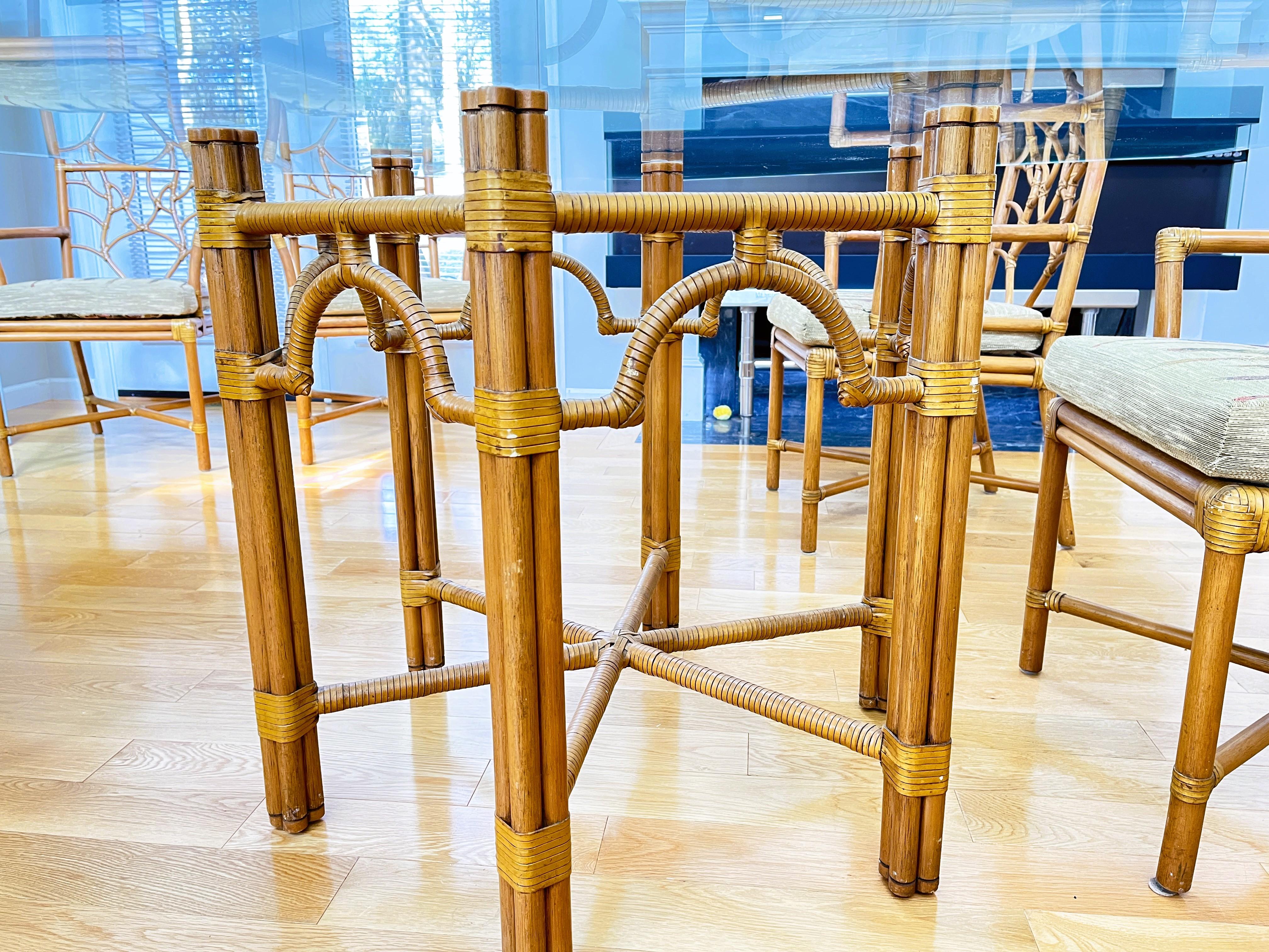 Ficks Reed Bamboo Dining Table with Beveled Glass Hexagon Top and Six ...