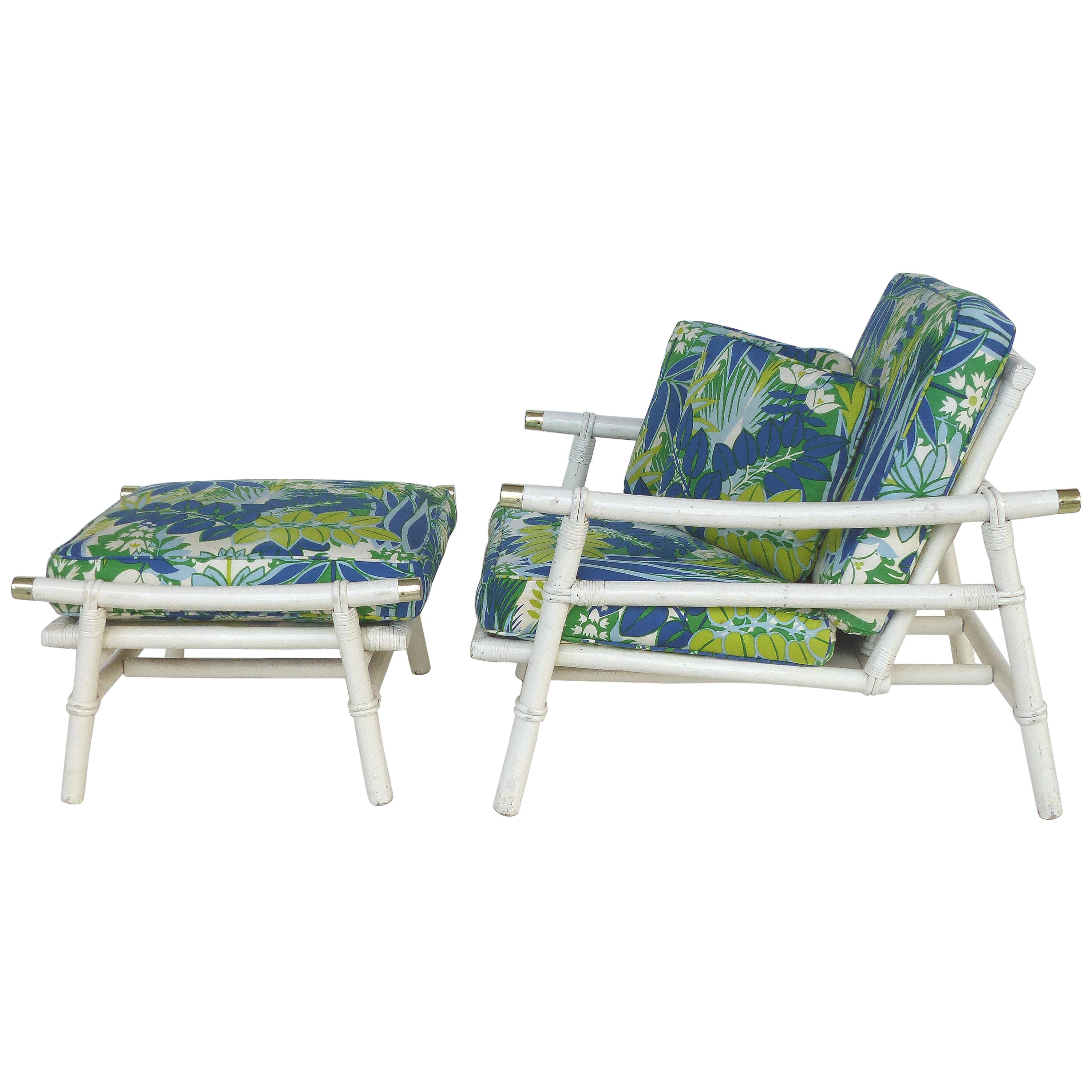 Ficks Reed John Risner Rattan Lounge Chair and Ottoman, Campaign Style ...