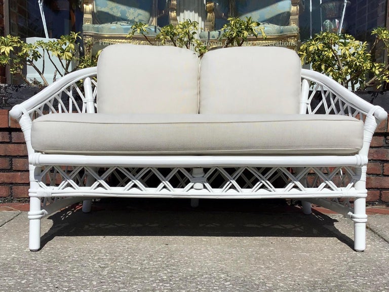 Ficks Reed Loveseat in White Lacquer and New Todd Hase Upholstery For ...