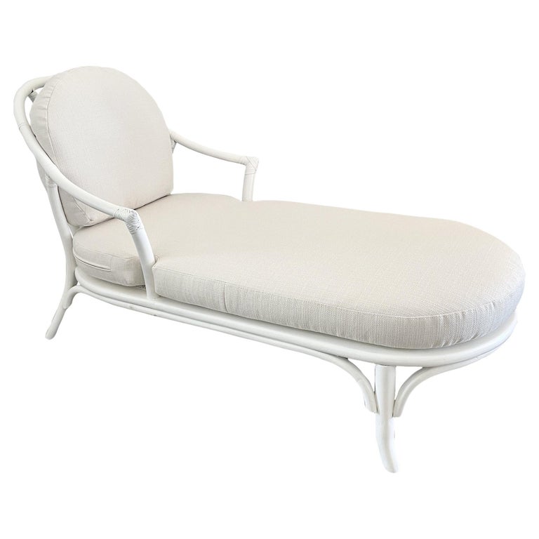 Ficks Reed Rattan Chaise With Todd Hase Textiles For Sale at 1stDibs