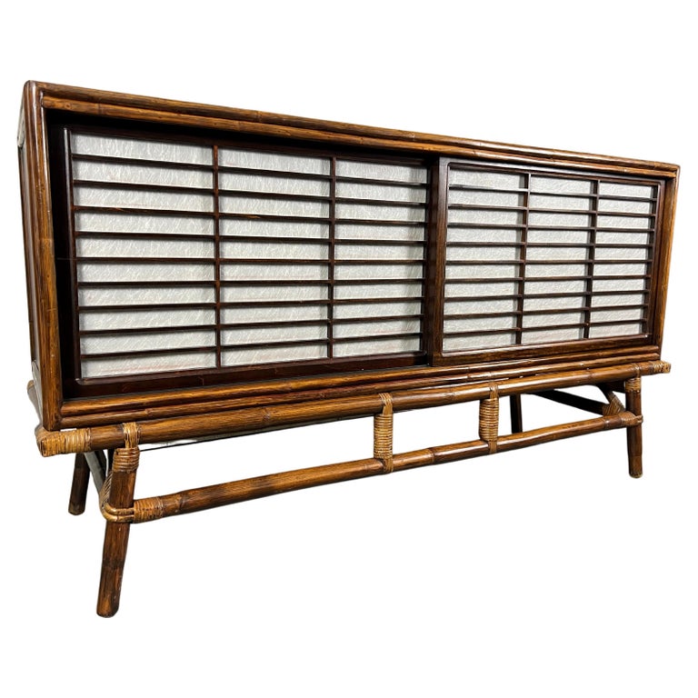 Ficks Reed Rattan and Oak Credenza For Sale at 1stDibs