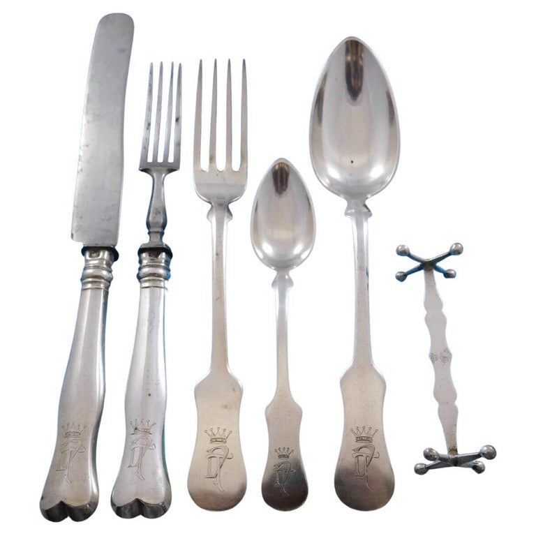 Fiddle by Dub Austrian 812 Silver Flatware Set Service 66 Pieces C ...