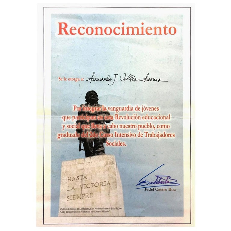 Fidel Castro Original Vintage Signed Certificate 2001 Colour For Sale ...