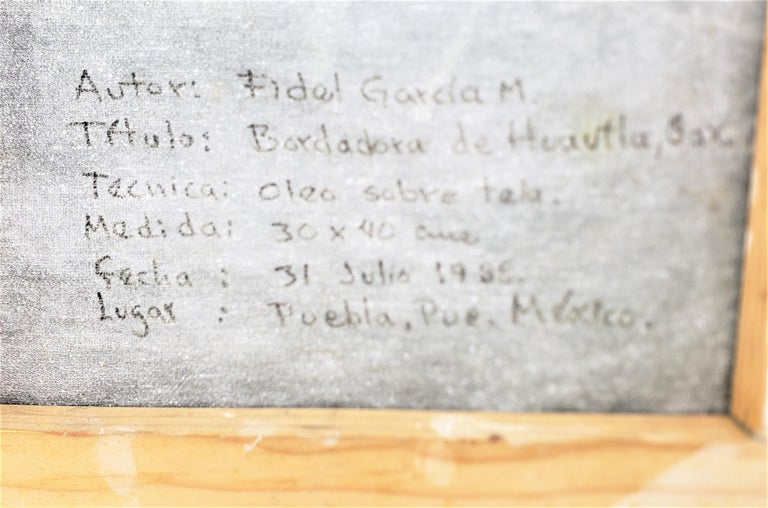 Fidel Garcia M. Signed Painting on Canvas Titled: Bordadora De Huavtla Oax" For Sale at 1stDibs