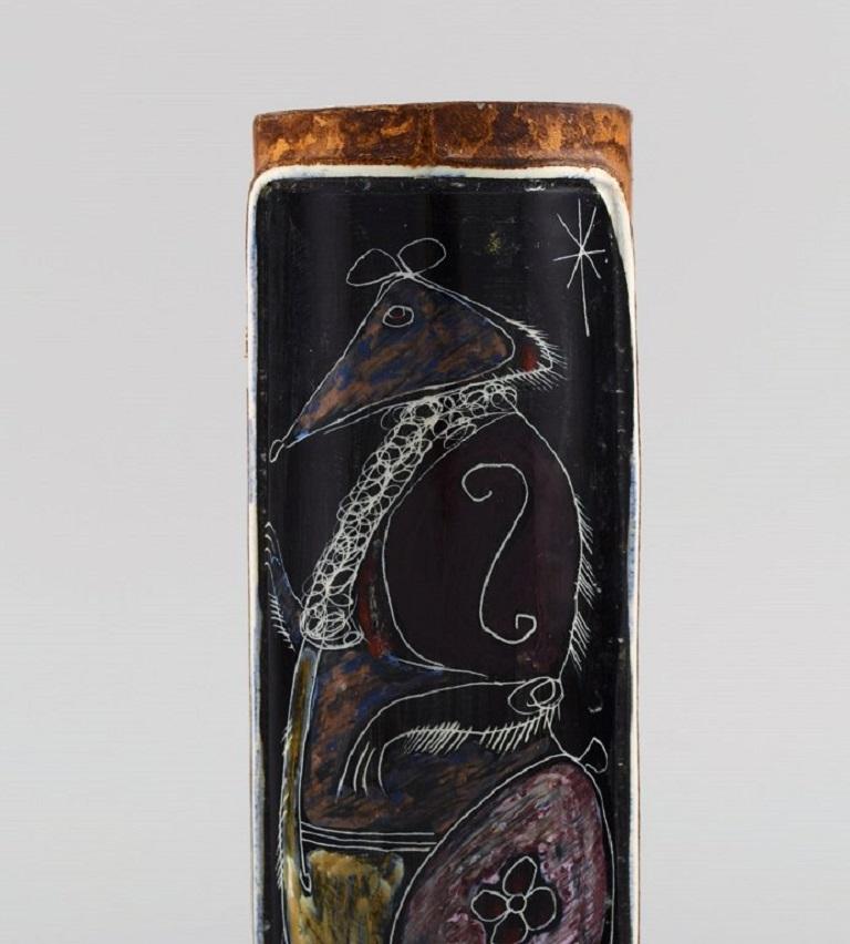 Fidia, Italy, Vase in Leather-Covered Ceramics with Hand-Painted Rat ...