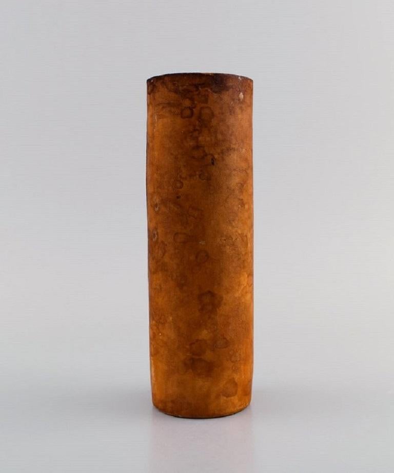 Fidia, Italy, Vase in Leather-Covered Ceramics with Hand-Painted Rat ...