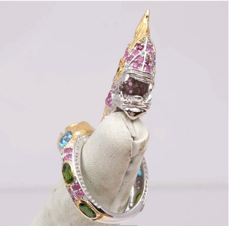 Fierce Dragon Sterling Gold Gemstone Dragon Ring-Ruby,Amethyst, Emerald ...