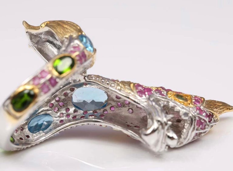 Fierce Dragon Sterling Gold Gemstone Dragon Ring-Ruby,Amethyst, Emerald ...