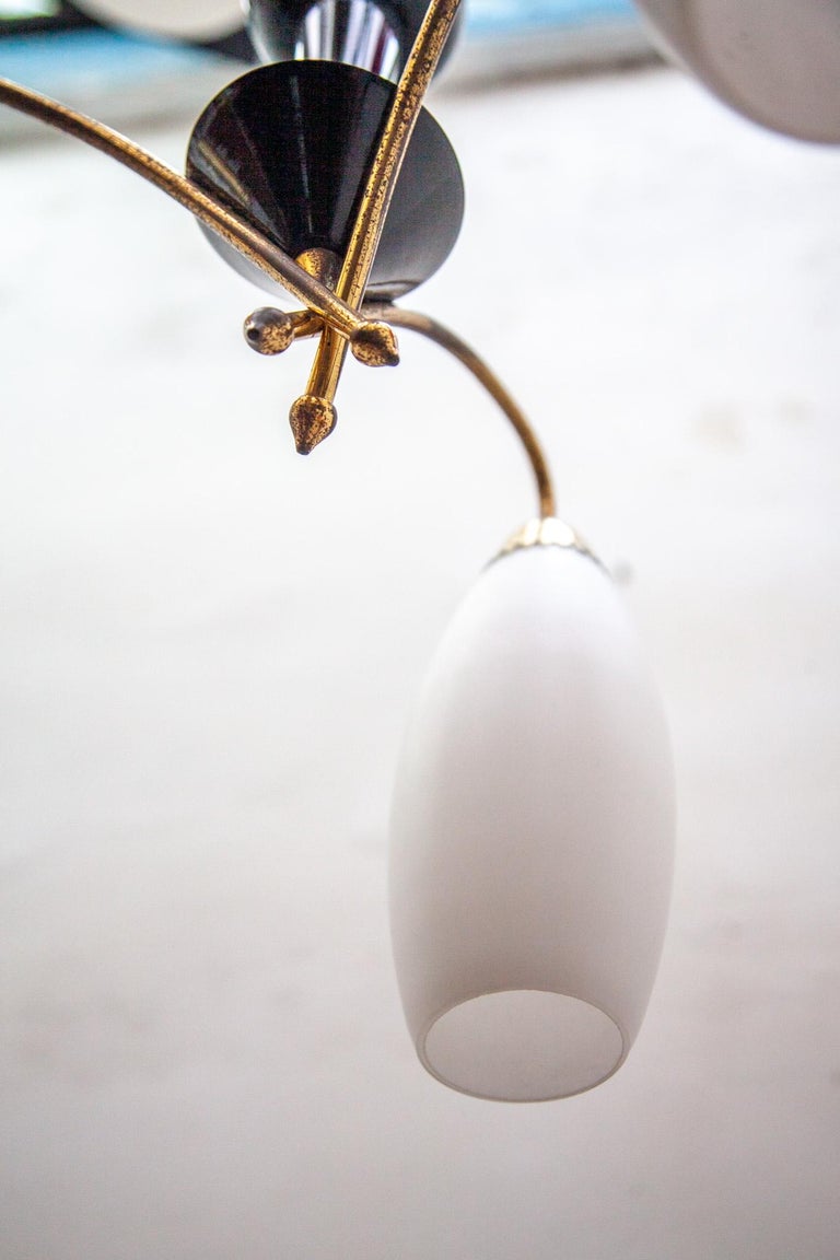 Fifties Design Three Opal Shade Chandelier For Sale at 1stDibs