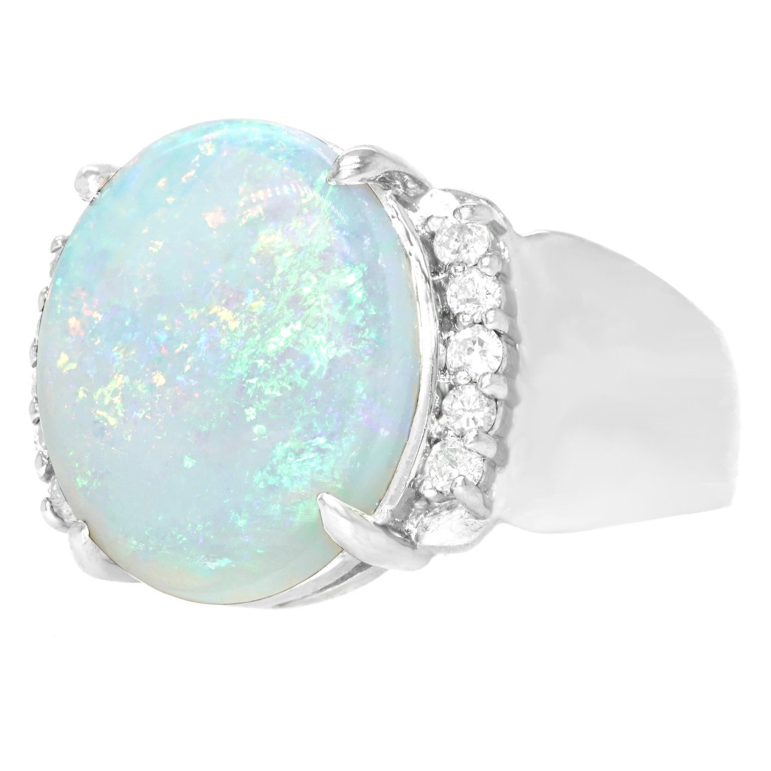 Fifties Opal Diamond and Platinum Ring at 1stDibs