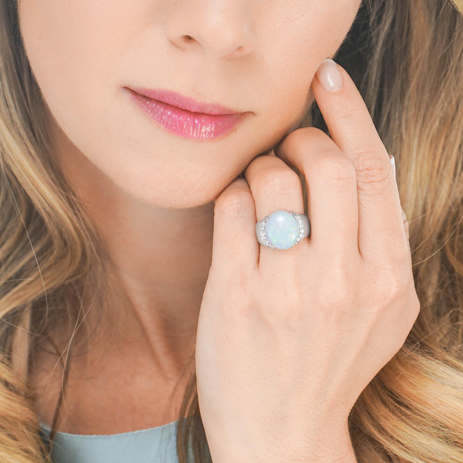 Fifties Opal Diamond and Platinum Ring at 1stDibs