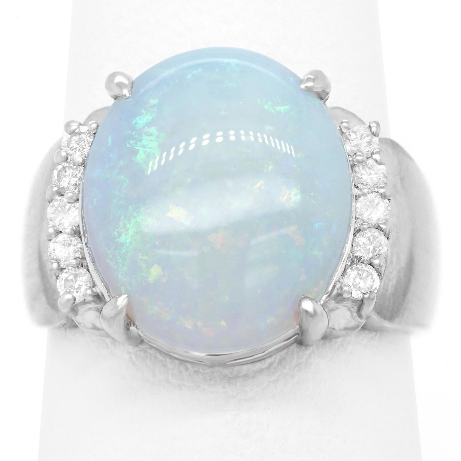 Fifties Opal Diamond and Platinum Ring at 1stDibs