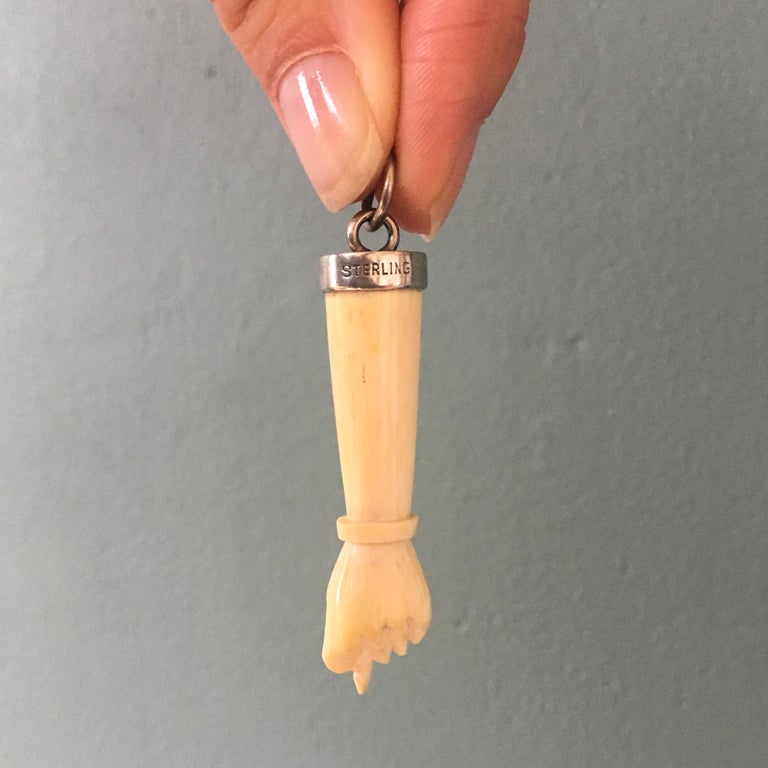 Figa Cow Bone Sterling Silver Amulet Charm Pendant For Sale at 1stDibs