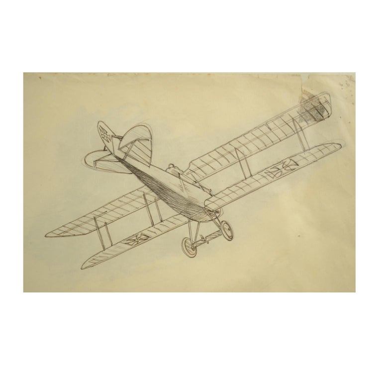 1920s Vintage Quinquina Drawing Depicting WWI Fighting Biplanes ...
