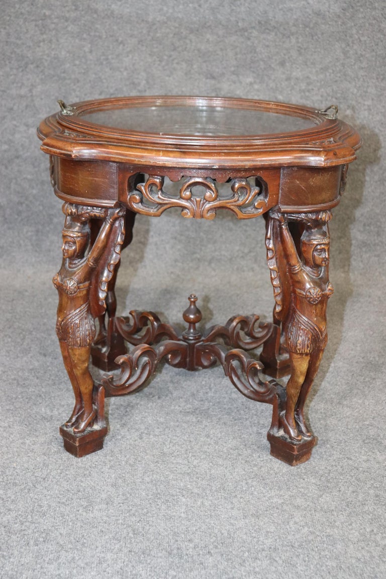 Figural Carved Walnut Glass Tray Top Coffee Table with Roman Figures ...