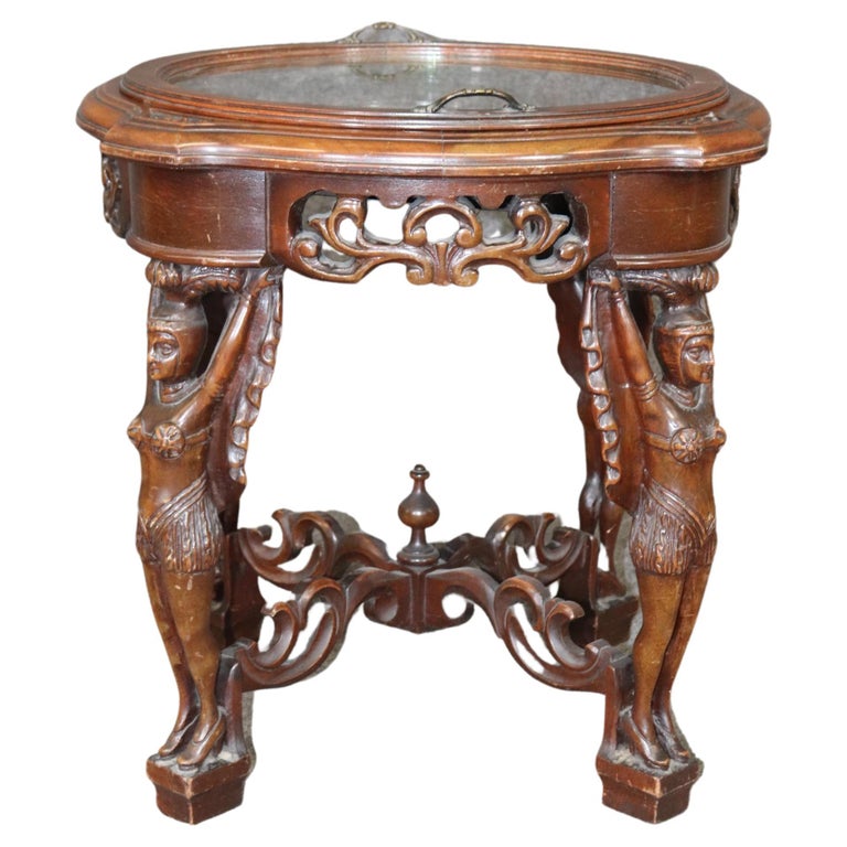 Figural Carved Walnut Glass Tray Top Coffee Table with Roman Figures ...