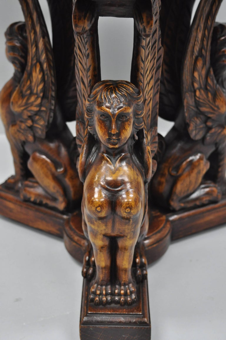 Figural Carved Walnut Winged Female Griffin Triangle Side Table Resin ...