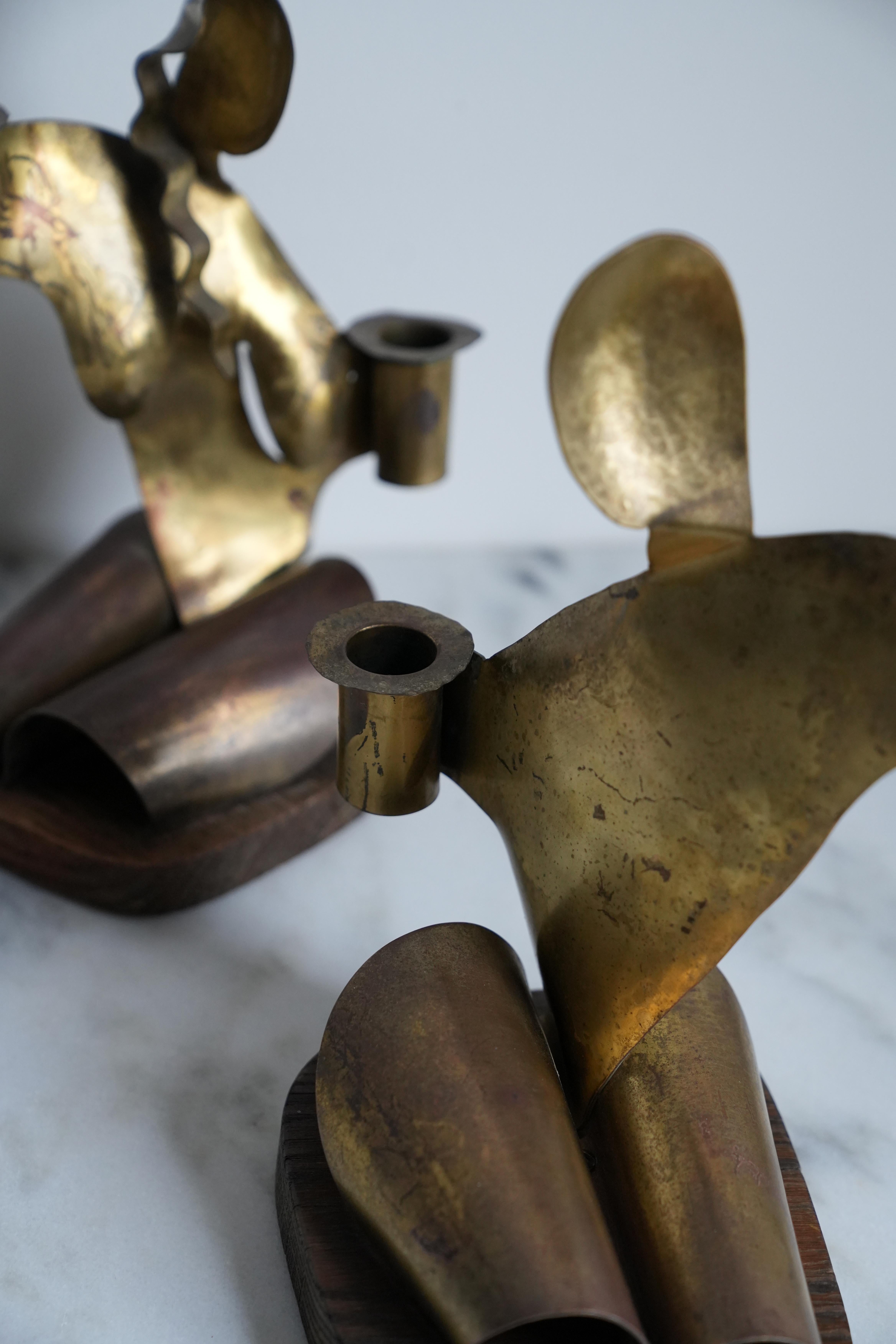 Figural Hammered Brass Candlesticks For Sale at 1stDibs