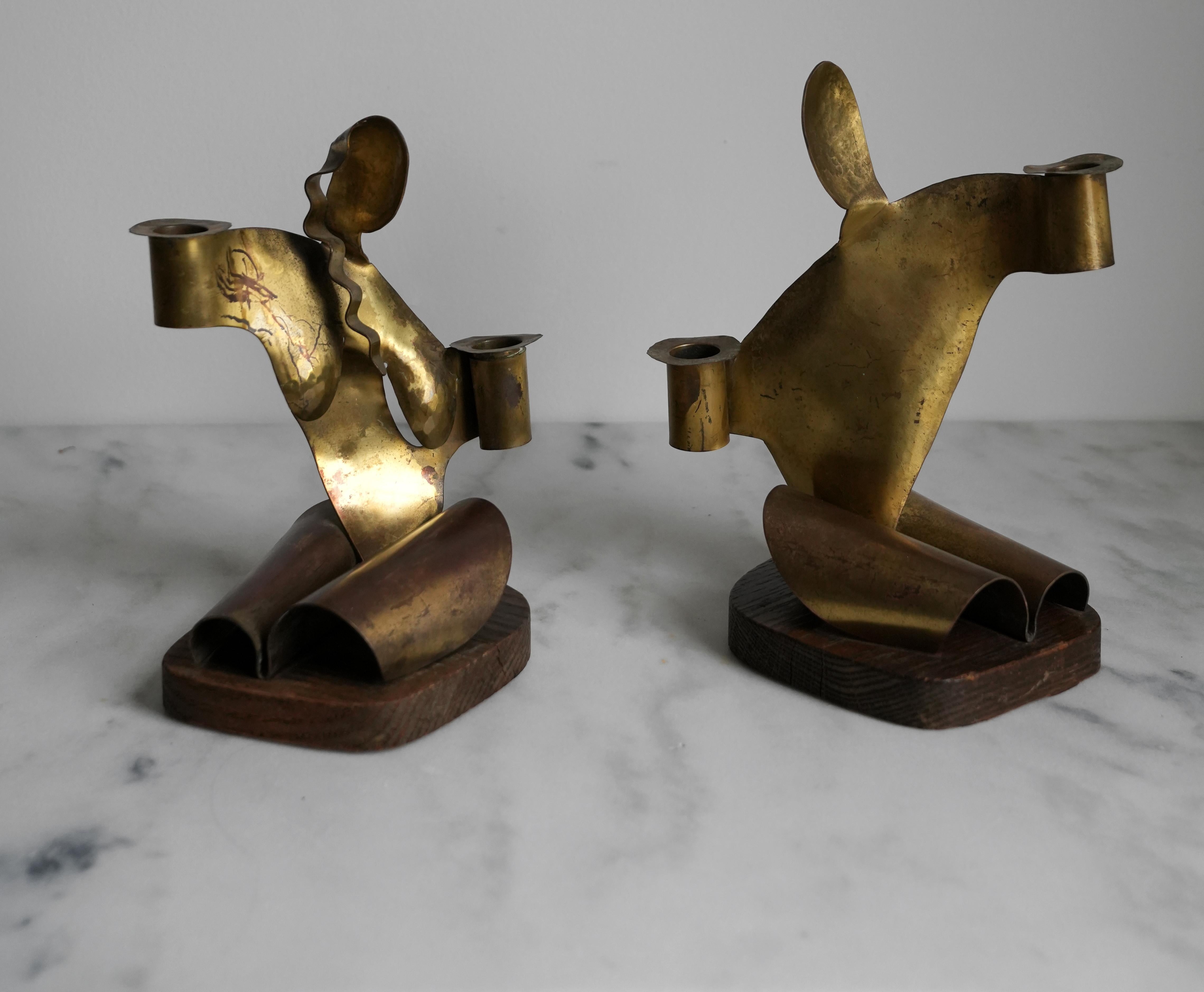 Figural Hammered Brass Candlesticks For Sale at 1stDibs
