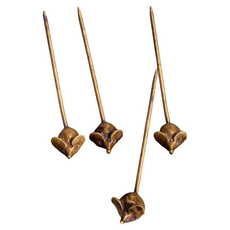 Figural Mouse Brass Serving Picks, Set of 4 For Sale at 1stDibs
