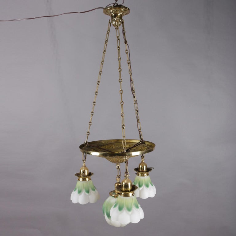 Figural Neoclassical Brass Ceiling Light Fixture with Floral Form ...