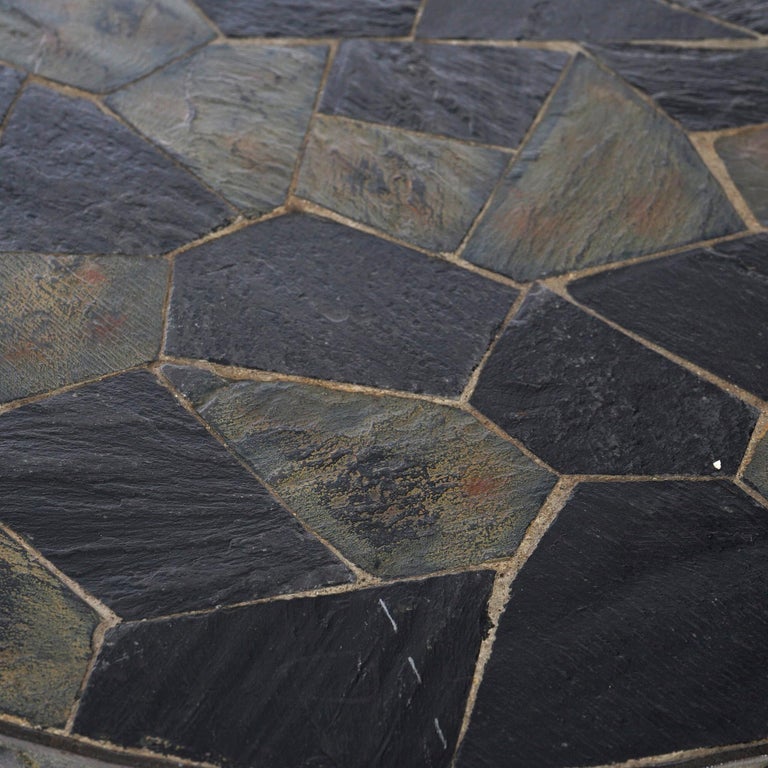 Figural Wrought Iron and Slate Pub Table and Chairs with Satyr Heads ...