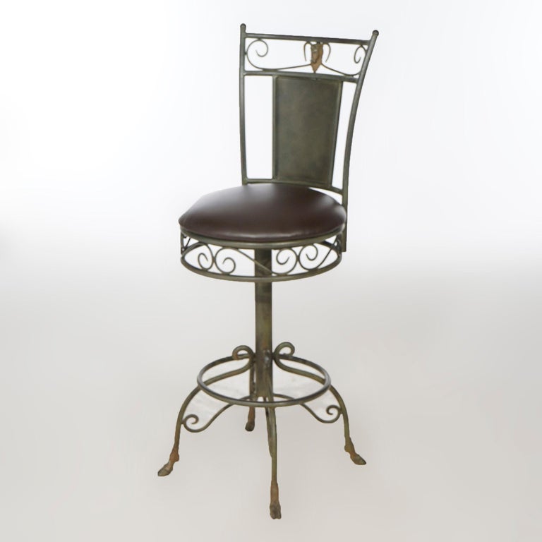 Figural Wrought Iron and Slate Pub Table and Chairs with Satyr Heads ...