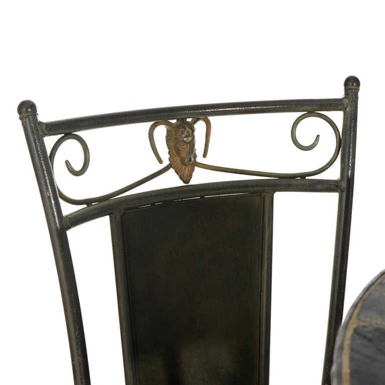 Figural Wrought Iron and Slate Pub Table and Chairs with Satyr Heads ...
