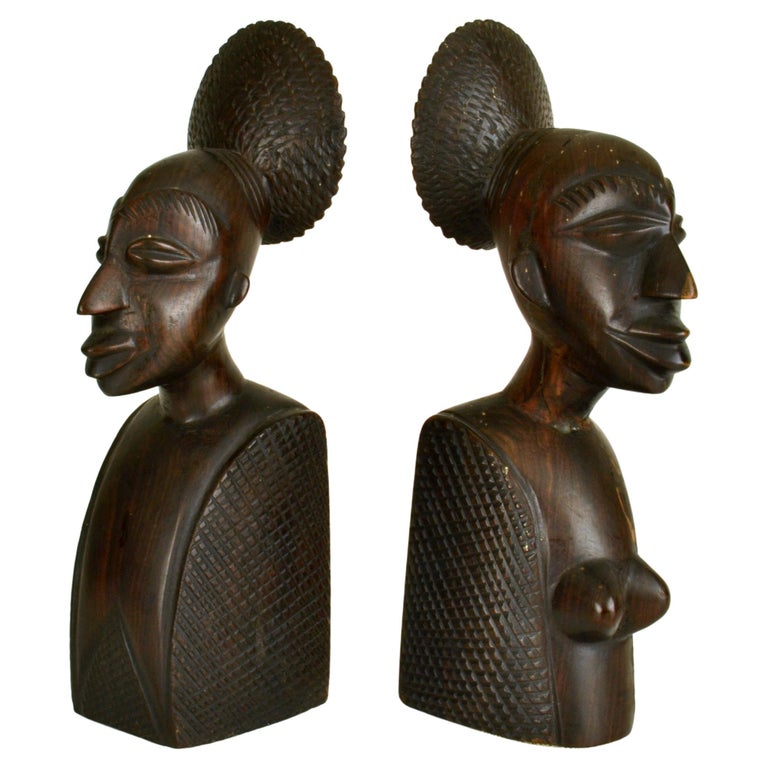Figurative African Bookends Carved in Hardwood For Sale at 1stDibs