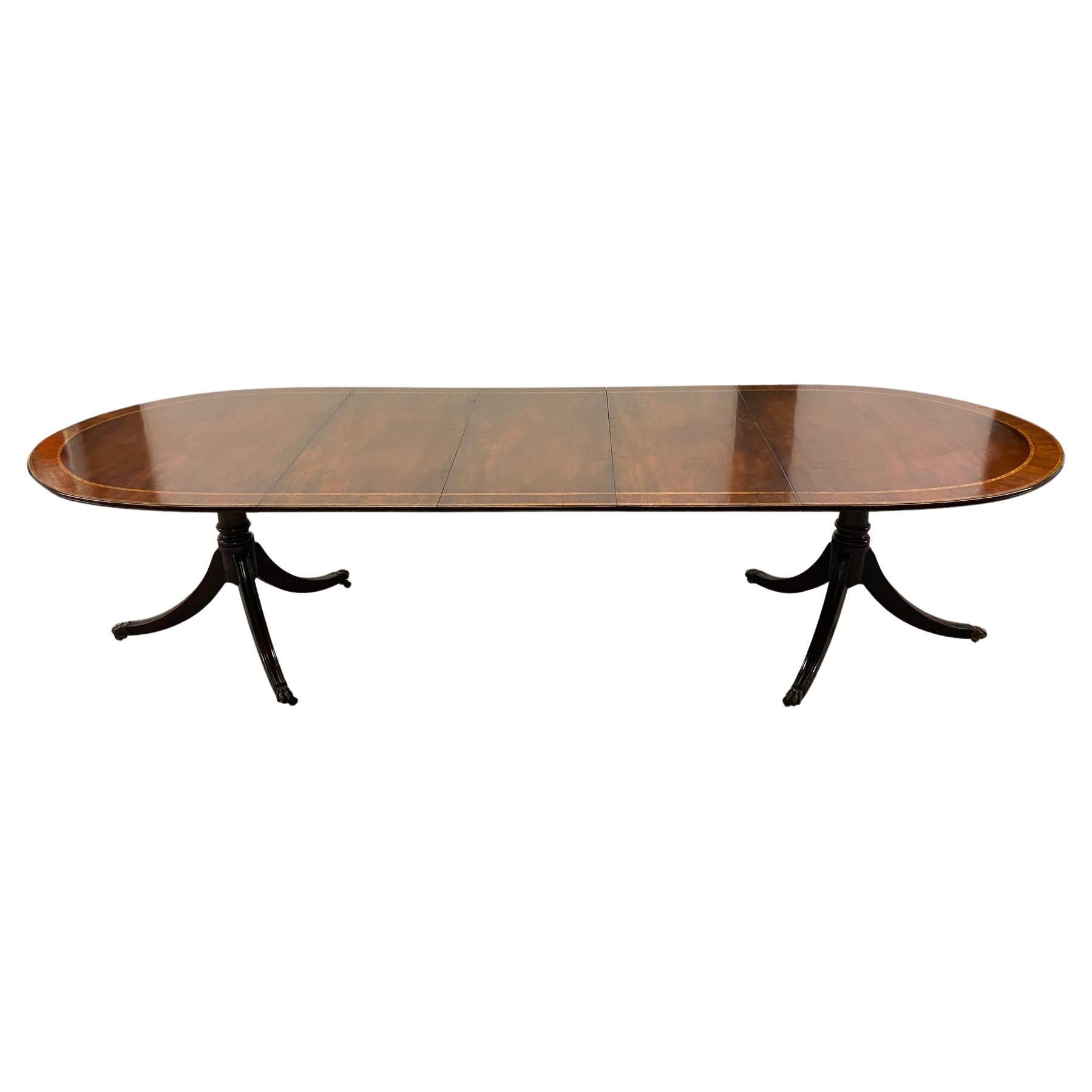 Antique Mahogany Duncan Phyfe Style Satinwood Banded Double Pedestal ...