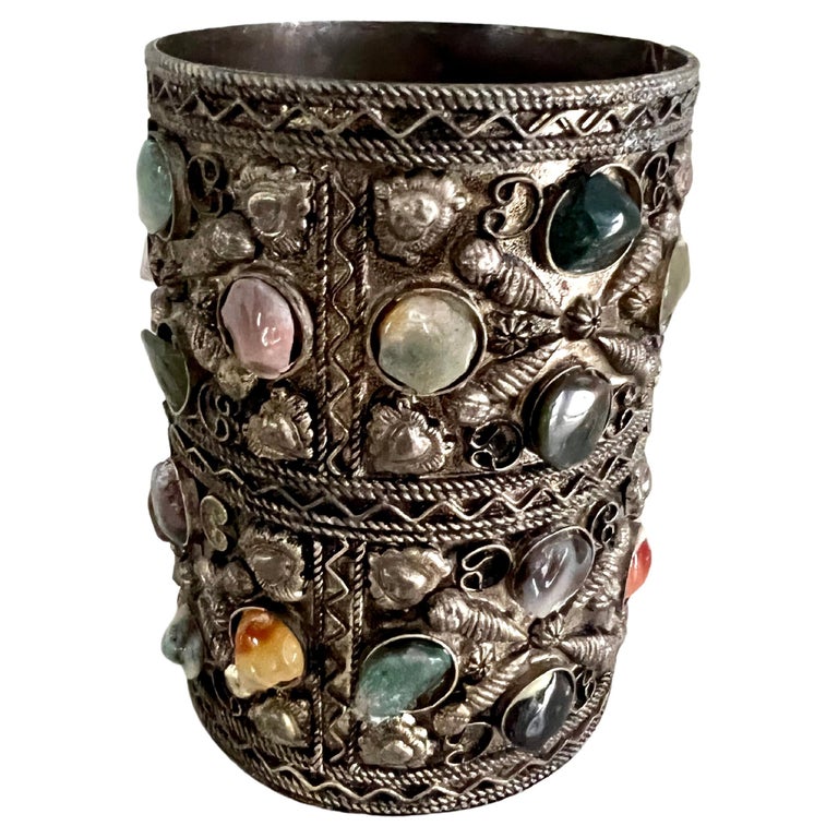 Filagree Desk Cup with Semi Precious Stones For Sale at 1stDibs