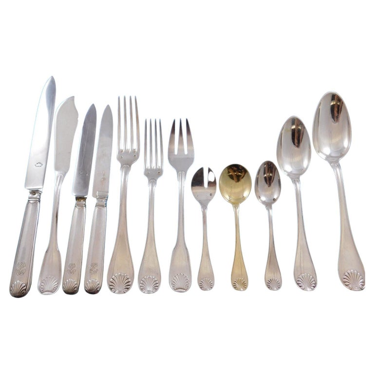 Filet Coquille AKA Shell by Aucoc French 950 Silver Flatware Set ...